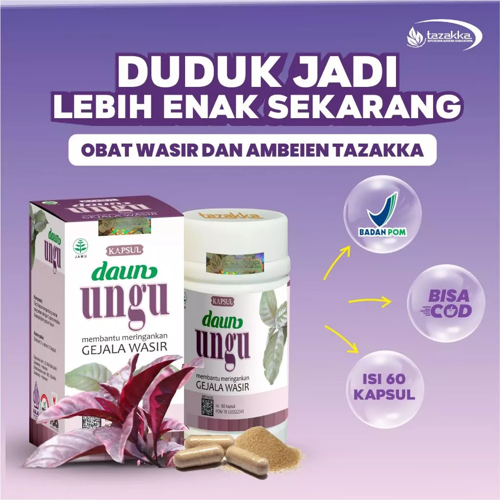 Jual Kapsul Herbal Daun Ungu TAZAKKA ORIGINAL BPOM Obat Ambeien Wasir Ambeyen Ampuh Benjolan ...