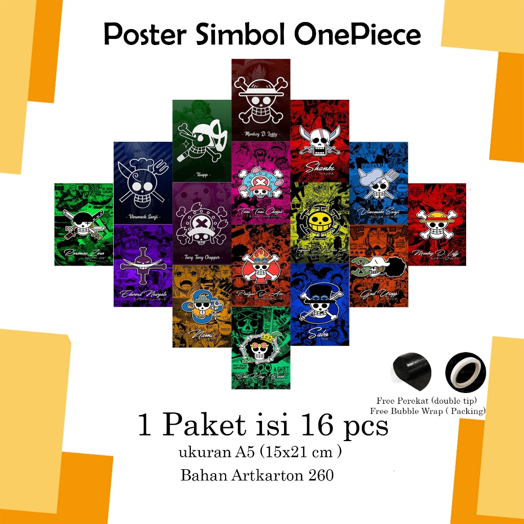 Jual Poster Dinding Aesthetic One Piece Simbol series isi 16 pcs ukuran ...