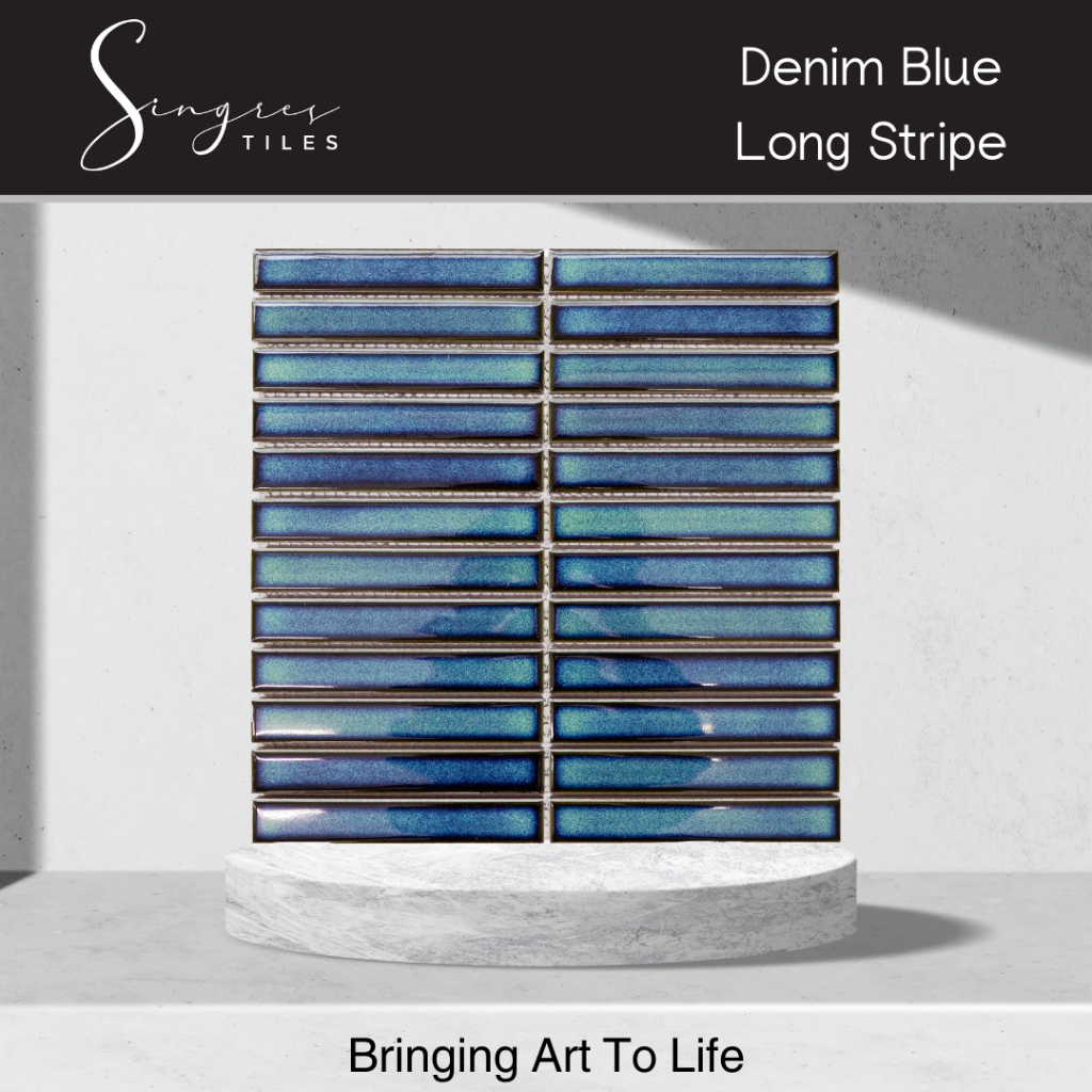 Jual Singres Tiles - Denim Blue Long Stripe Mosaic Tiles | Shopee Indonesia