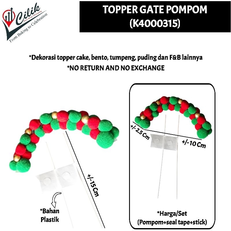 Jual topper+tusuk+bahan+pompom+busa+melingkar+gerbang+warna+hijau+merah ...
