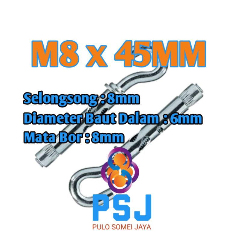 Jual M8 x 45 Hook Dynabolt / Sleeve Anchor / Dynabolt Gantung M6 x 8 x ...