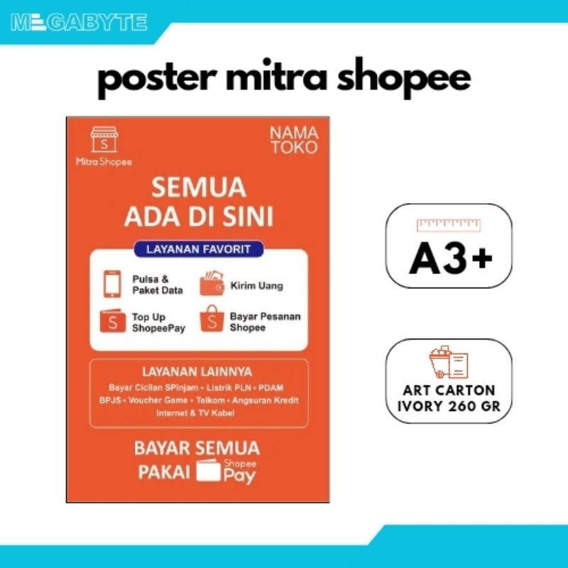Jual Poster Mitra Shopee Untuk Konter/Toko Bisa Custom Nama Toko ...