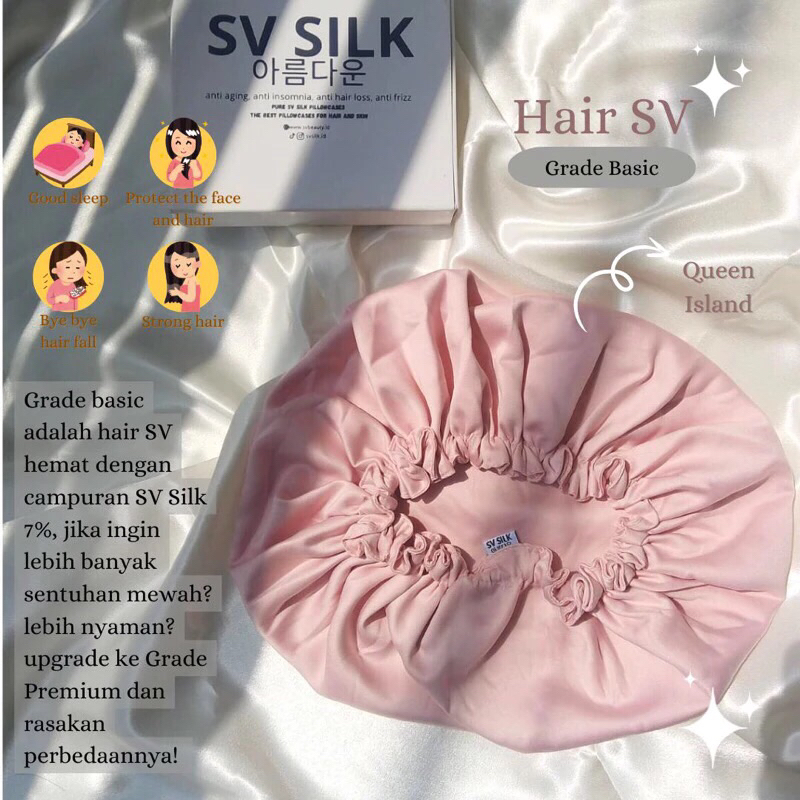 Jual Hair Bonnet Silk Grade Basic SV Silk Hair Bonnet Satin Sleeping ...