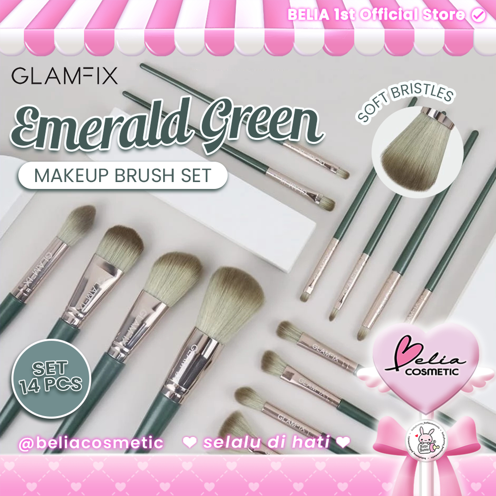 Jual BELIA GLAMFIX Emerald Green Brush Set 14pcs | Kuas MakeUp Set ...