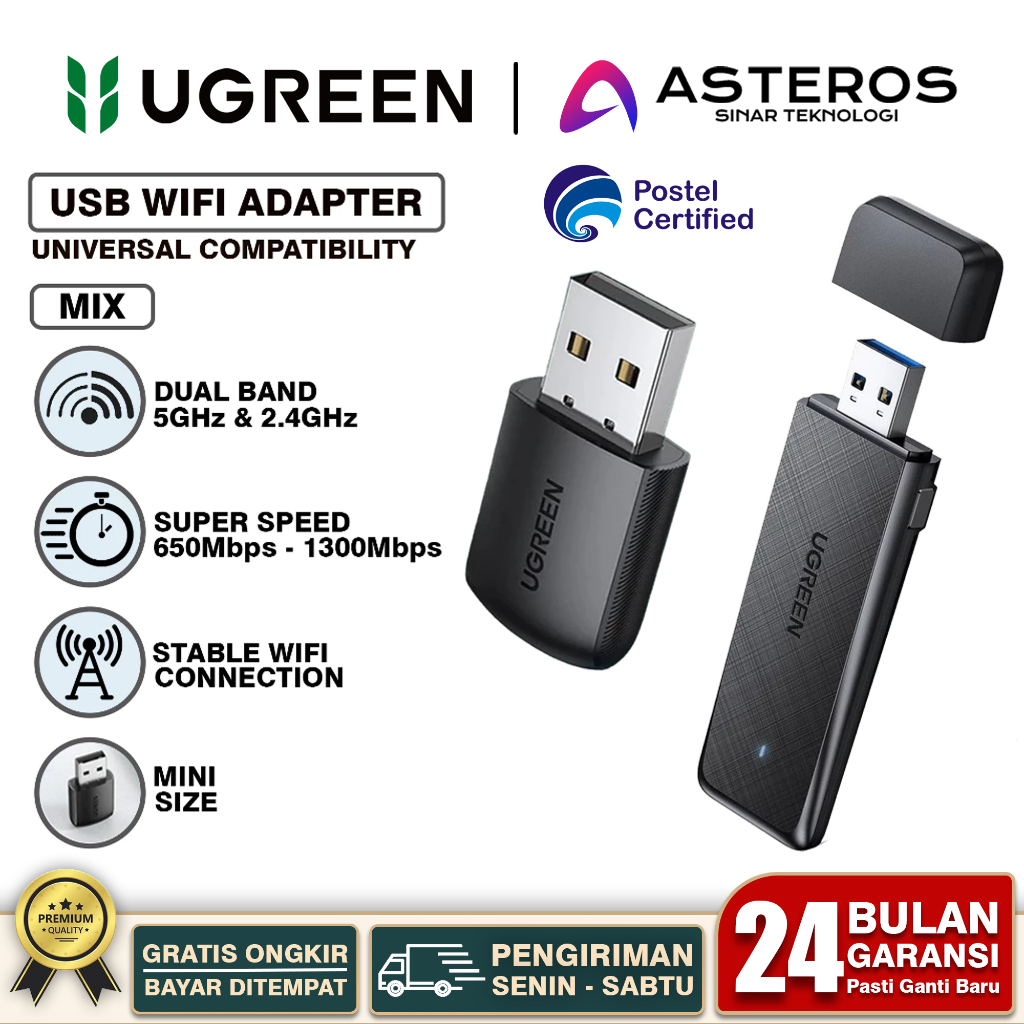 Jual UGREEN USB Adapter Dongle Wifi Receiver Dual Band 5G 2.4G 1300Mbps ...