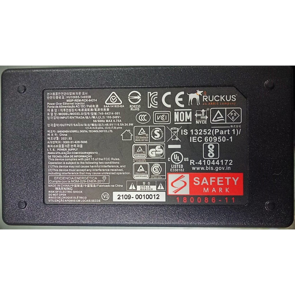 Jual RUCKUS Gigabit POE Injector Power Over Ethernet Adapter 48V 0,5A ...
