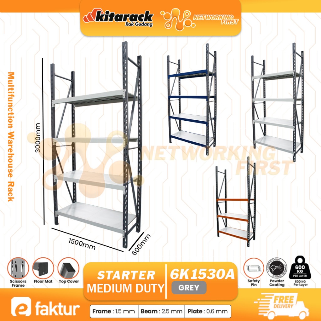 Jual Rak Gudang Kitarack Frame Abu-Abu 600kg/Layer P:1500xL:600xT ...
