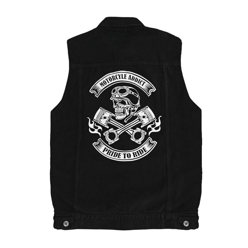 Jual Rompi Jeans Hitam Patch sablon MA 005 / Vest Bahan Tebal | Shopee ...