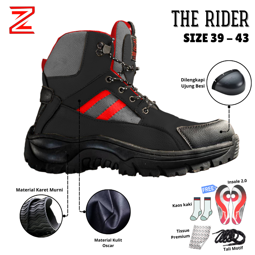 Jual Sepatu Safety Pria Zenifa Rider Boots Ujung Besi Sepatu Boot Kerja ...