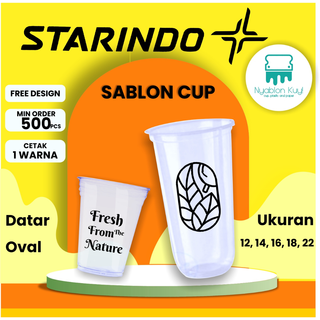 Jual Sablon Custom Gelas / Cup Plastik STARINDO Oval dan Datar All Size | Shopee Indonesia