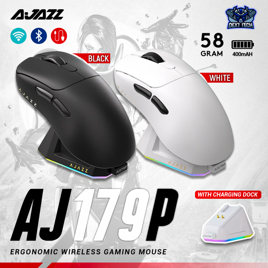 Jual Ajazz AJ179P / AJ179 P Ergonomic Lightweight Wireless Gaming Mouse PAW3395 with Magnetic ...