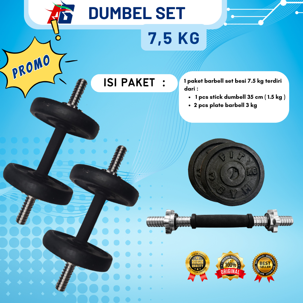 Jual Barbel set/Dumbel Set 7,5 Kg/Angkat Beban Besi | Shopee Indonesia