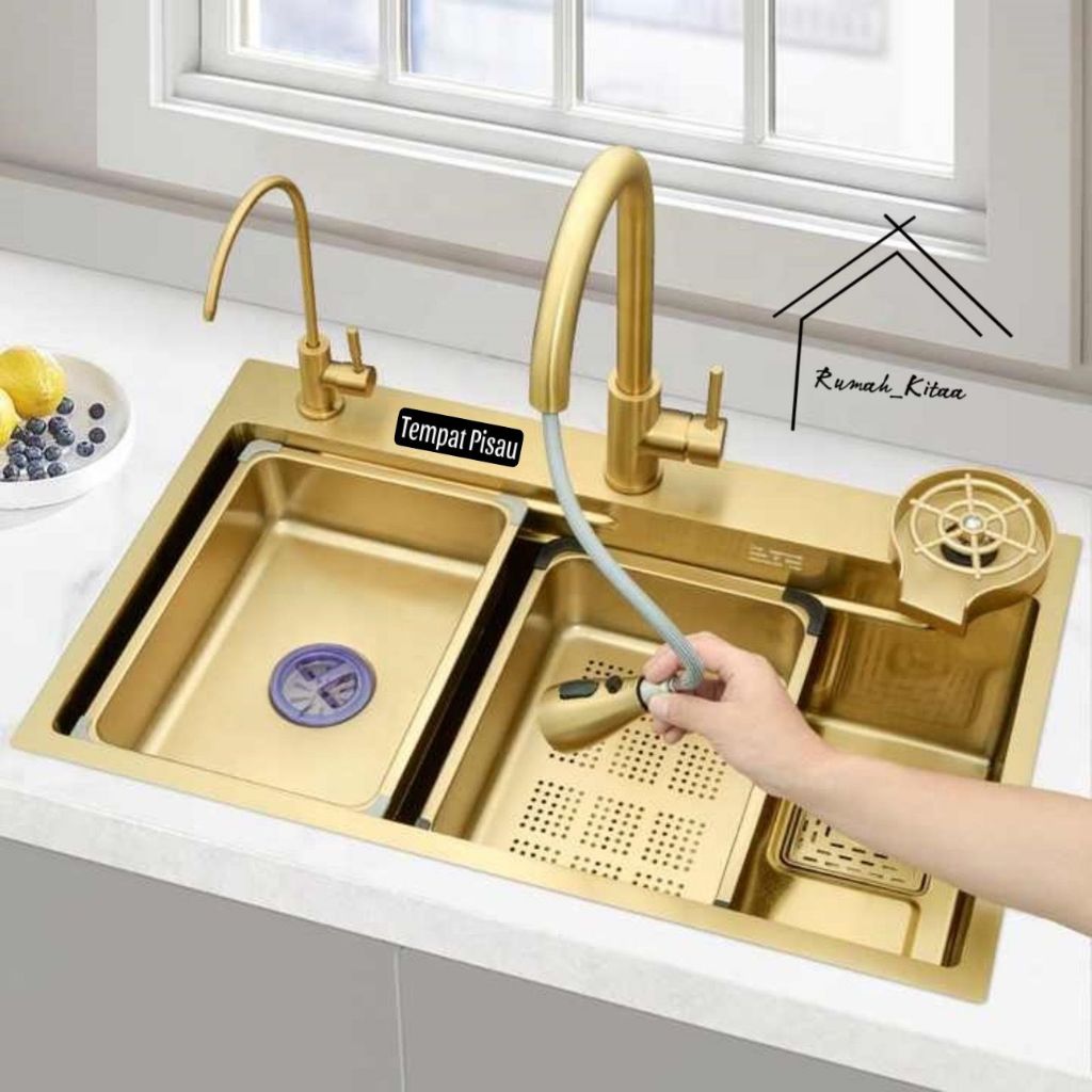Jual Kitchen Sink Single Gold Colour Wastafel warna Gold stainless ...