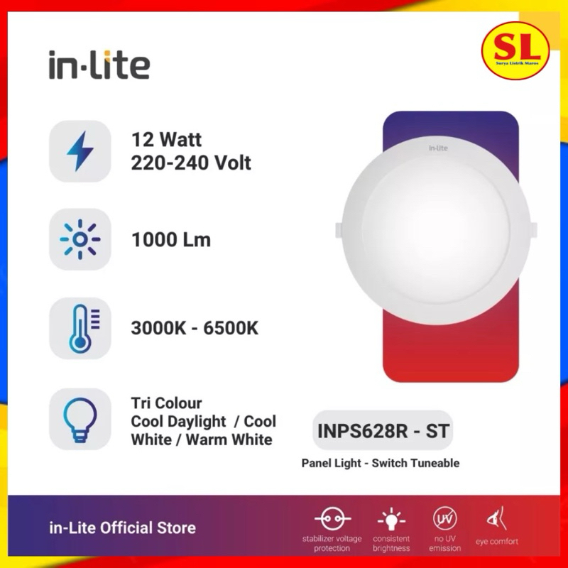 Jual INLITE LAMPU LED DOWNLIGHT TRICOLOR PANEL INBOW 12 WATT BULAT (INPS628R-ST) | Shopee Indonesia