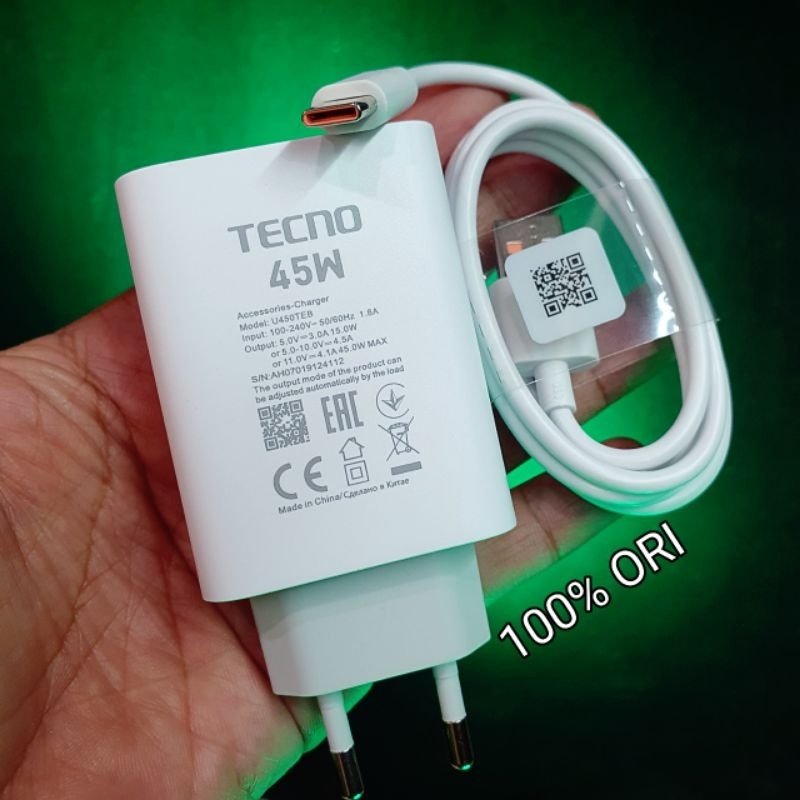 Jual Charger TECNO 45watt povo 4 pro dan Povo 5 original 100% Super Fast Charging Copotan HP ...