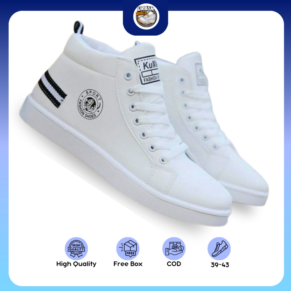 Jual Sepatu Sneaker Pria Senji Bot Plat Polos Putih Sepatu Tinggi Boot ...
