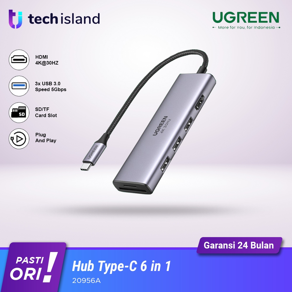 Jual Ugreen USB-C HUB 6 in 1 USB 3.0 HDMI 4K 60Hz SD TF Card USB HUB Adapter Converter | Shopee ...