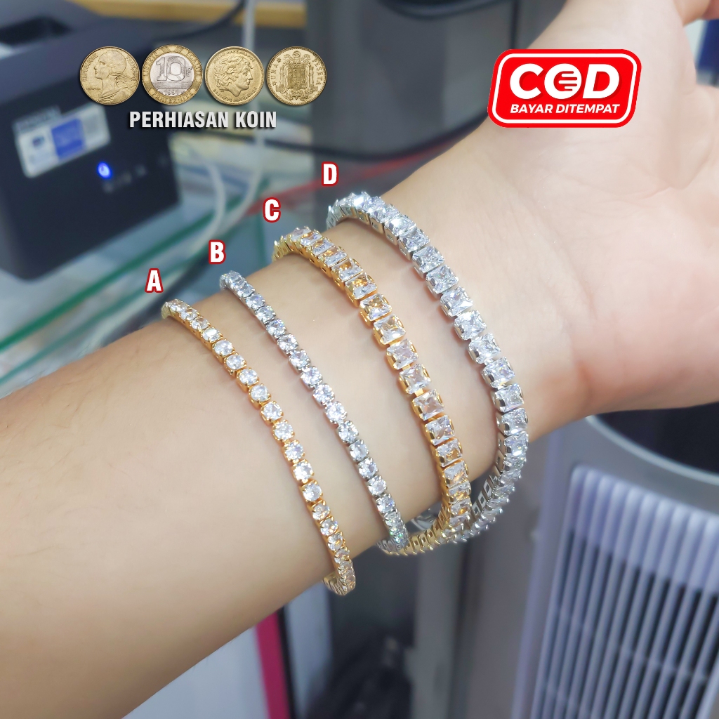 Jual Gelang Full Permata Cantik dan Mewah Model Bulat dan Kotak Gold ...