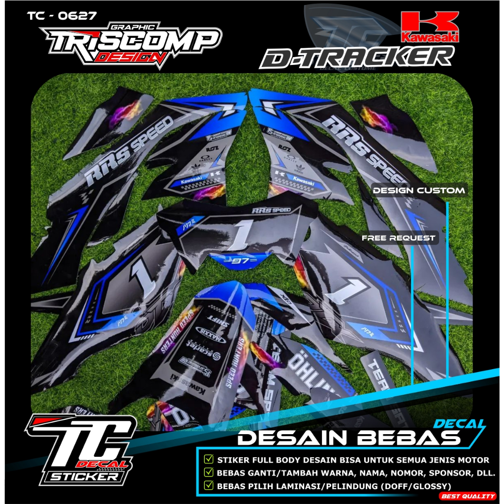 Jual Decal Sticker motor KLX Dtracker DTX 150 New Bisa reques motif api ...