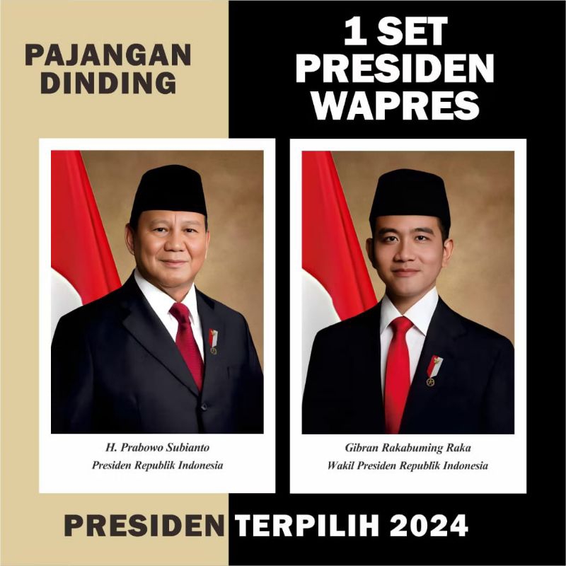 Jual Gambar foto poster presiden prabowo dan wapres Gibran 14R 25x35 ...