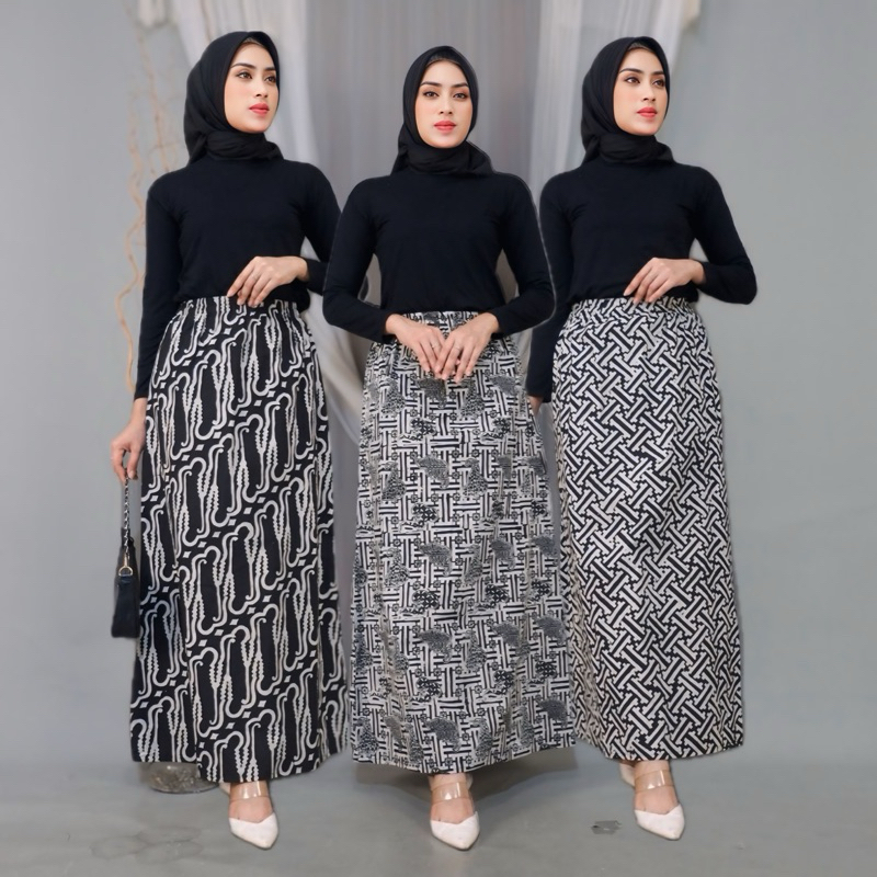 Jual Rok Span Monokrom Hitam Manis Motif Batik Cap Rok Karet Katun ...