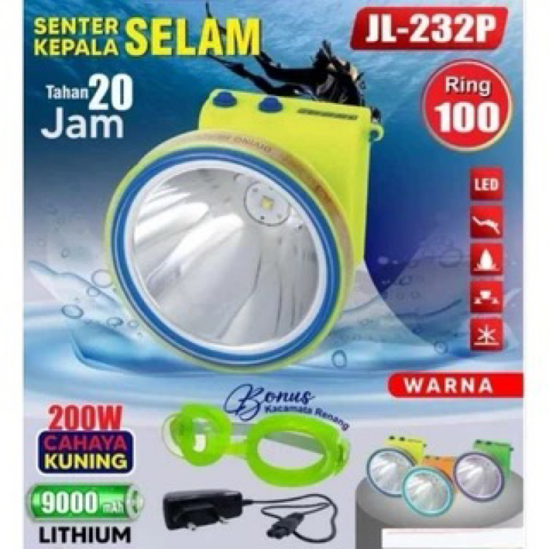 Jual SENTER KEPALA SELAM WATERPROOF jinlong jl-232 TAHAN AIR DIVING HEADLAMP LED PREMIUM ...