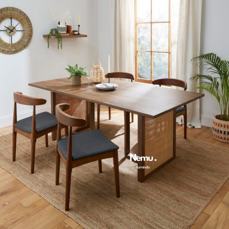 Jual Meja Makan Minimalis Rotan Kayu Jati, Meja Makan Rotan Kursi Jok Jati | Shopee Indonesia