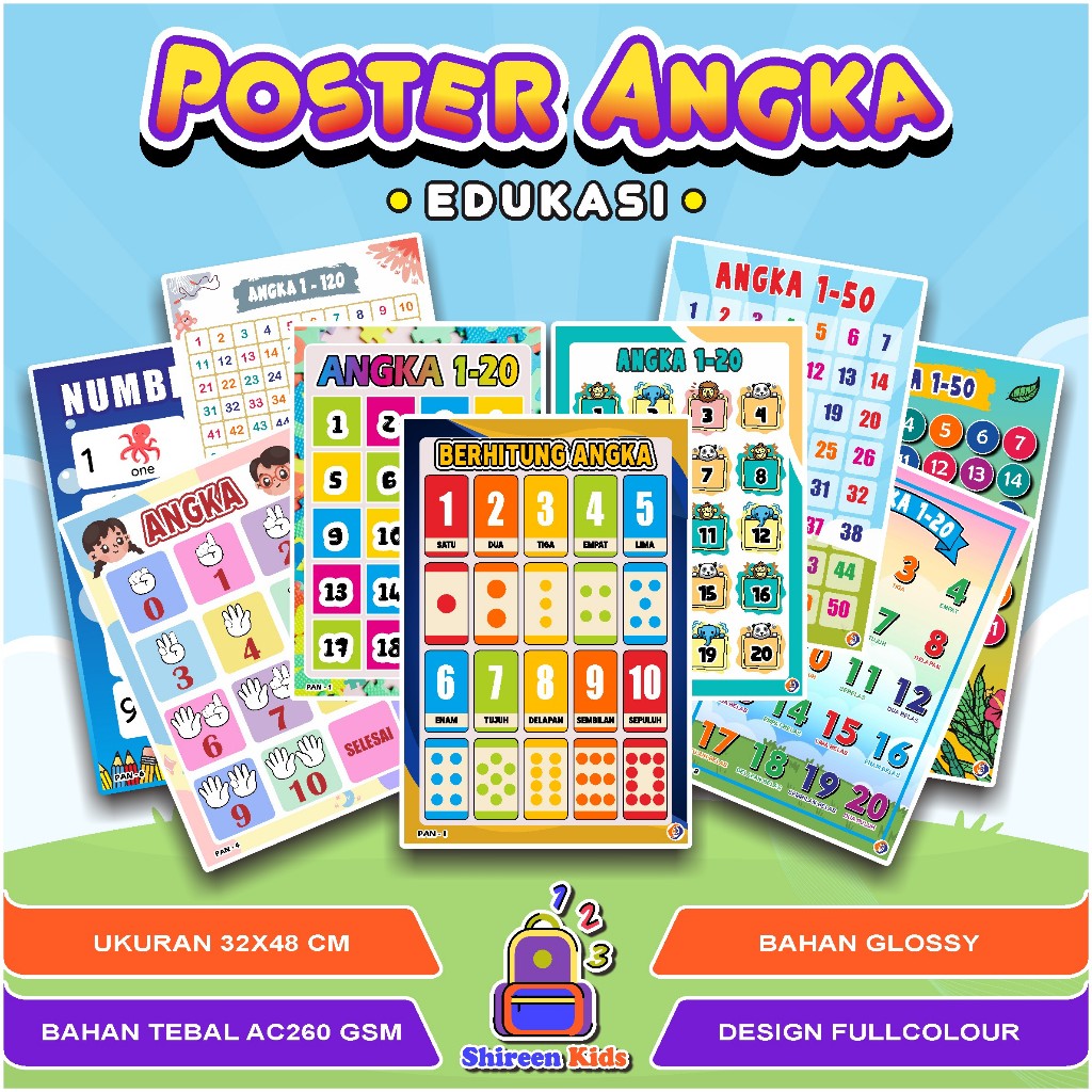 Jual Poster Edukasi Anak - Poster Angka 1 Sampai 100 - Poster Belajar ...