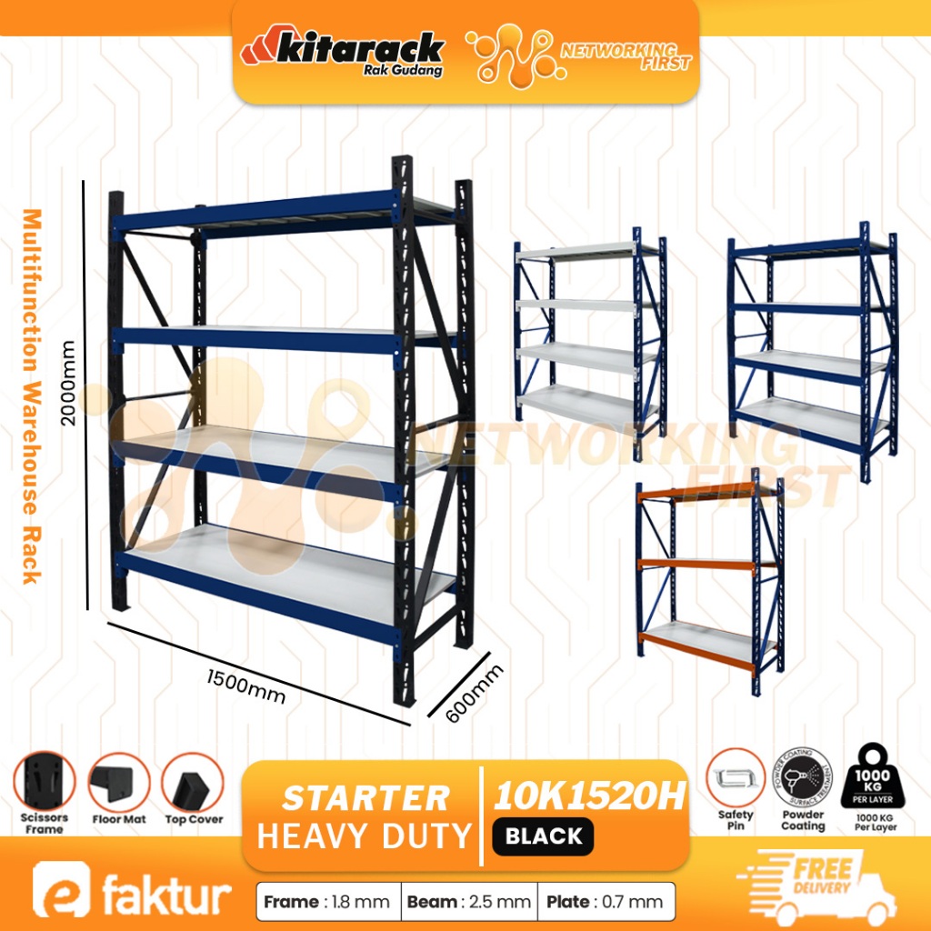 Jual Rak Gudang Kitarack Frame Hitam 1000kg/Layer P:1500xL:600xT:2000mm ...