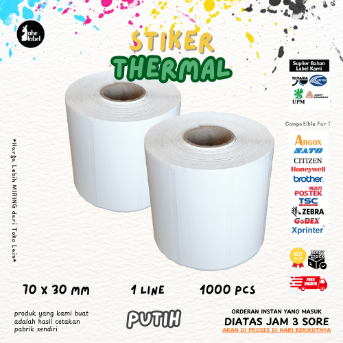 Jual STICKER LABEL BARCODE THERMAL 70X30 MM DIRECT THERMAL 7X3 CM 1000 ...