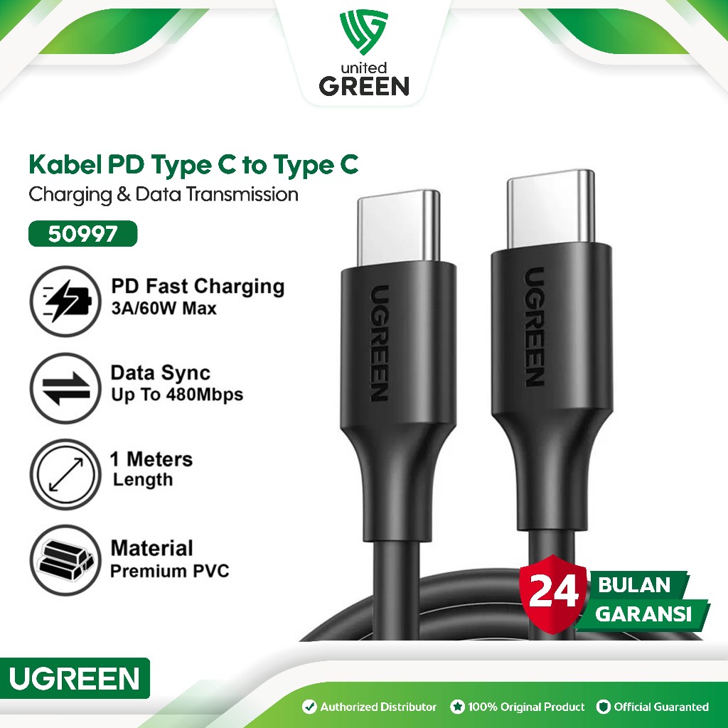 Jual UGREEN Kabel Data TPE TYPE C TO TYPE C 60W 3A Super Fast Charging ...