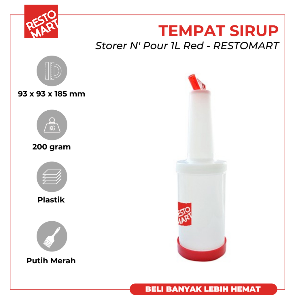 Jual Tempat Syrup Bar Merah / Storer and Pour 1 Liter Red RESTOMART ...