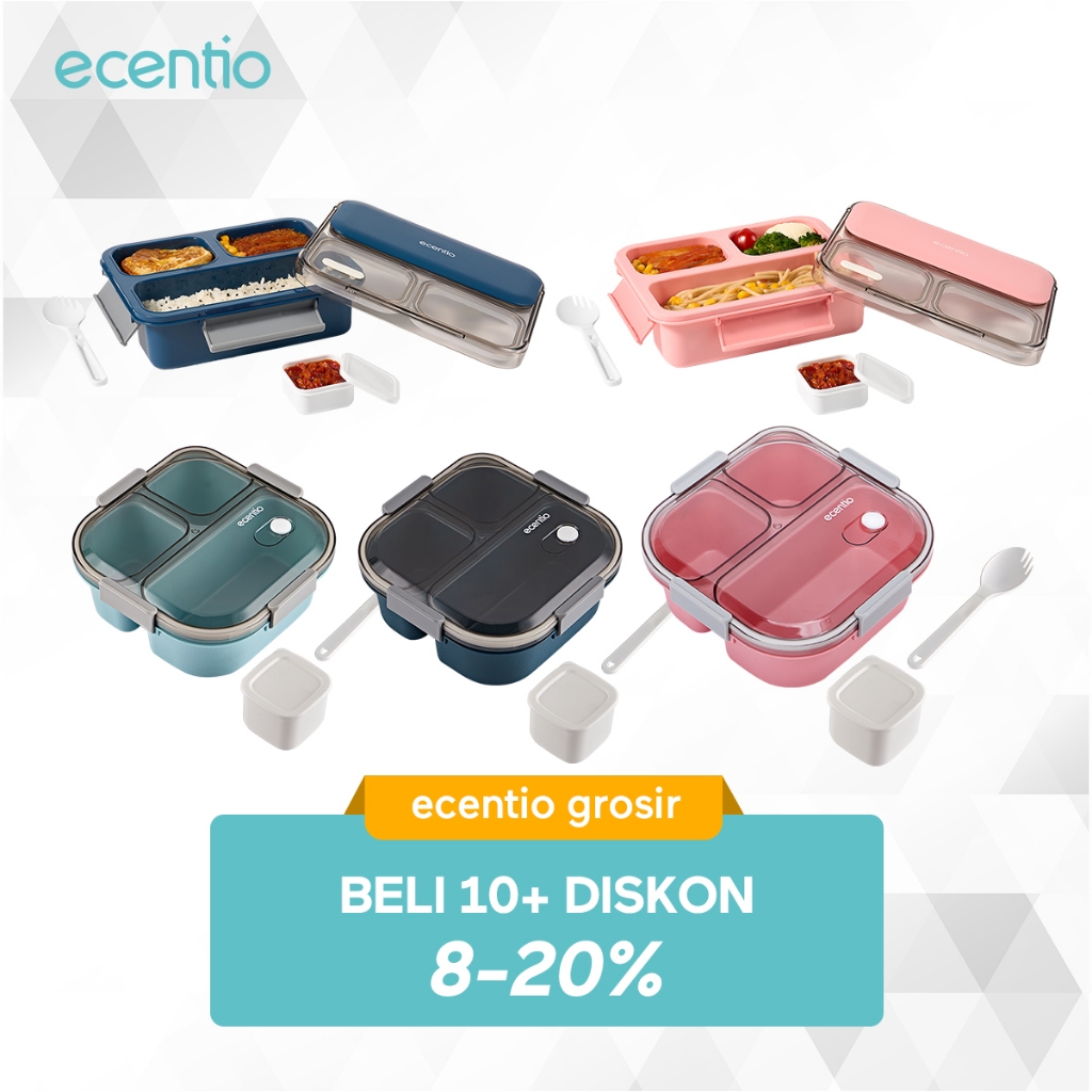 Jual 【grosir】ecentio 3 grid Kotak Makan 2.0 anti tumpah ecentio lunch box 1100ml /1150ml kotak ...