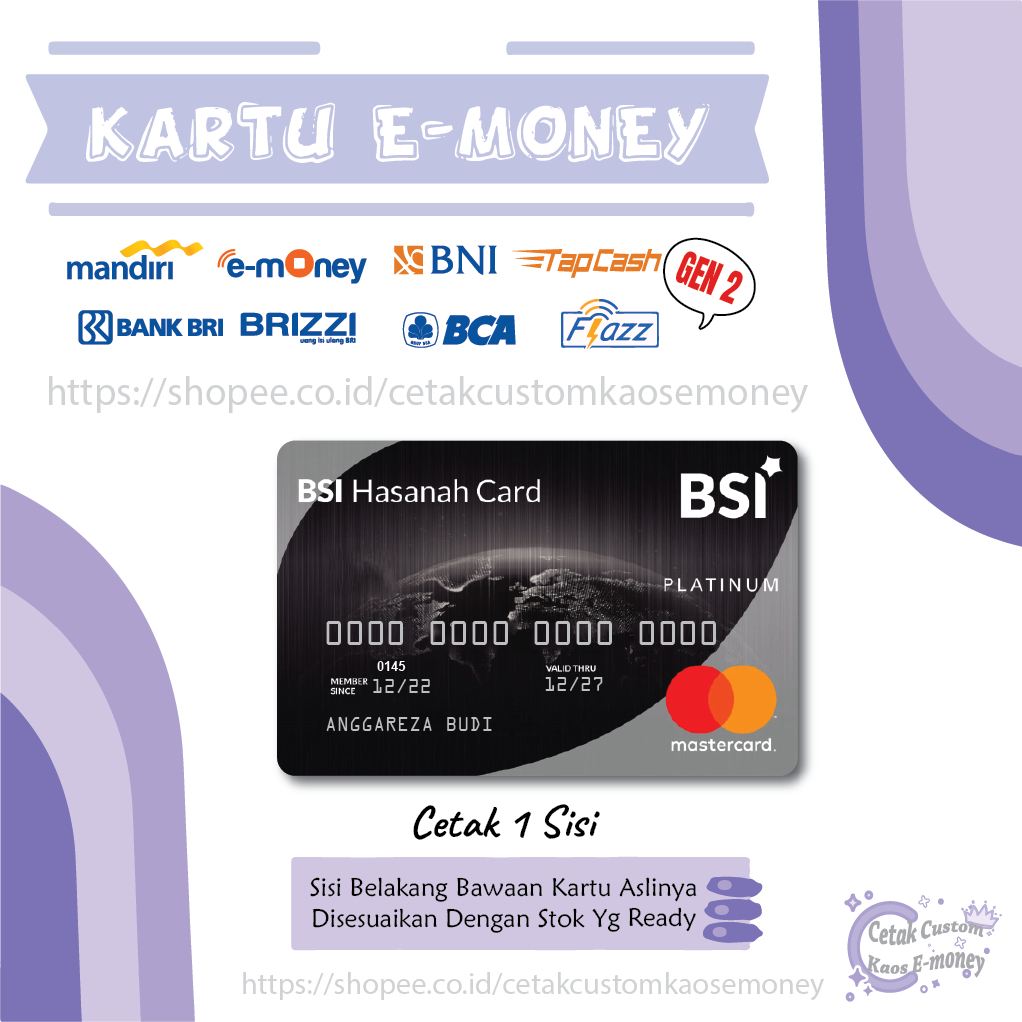 Jual KARTU EMONEY ETOLL KARTU BSI HASANAH CARD PLATINUM CARD EMONEY ...