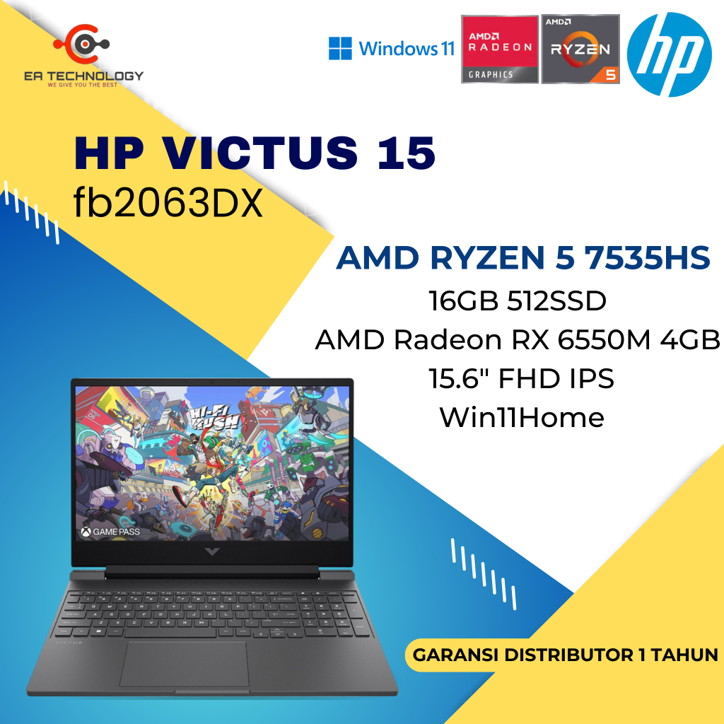 Jual HP VICTUS 15-fb2063DX Ryzen 5-7535HS 16GB 512SSD Radeon RX 6550M ...