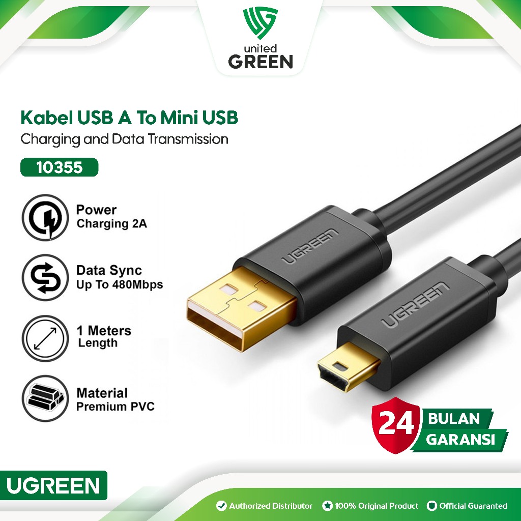 Jual UGREEN Kabel Data Mini USB 5 Pin to USB 2.0 for Harddisk 1 Meter 2 ...