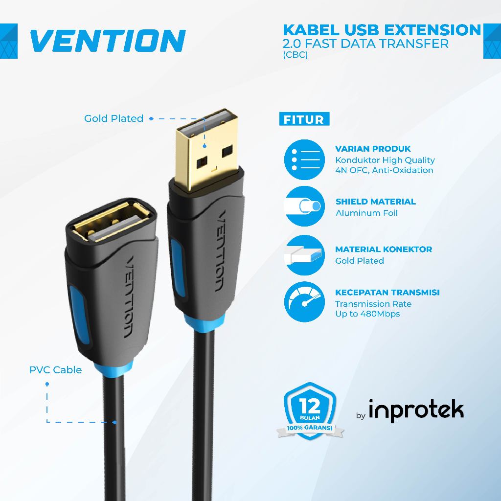 Jual Vention Kabel Extension USB 2.0 Gold Plated Male to Female ...