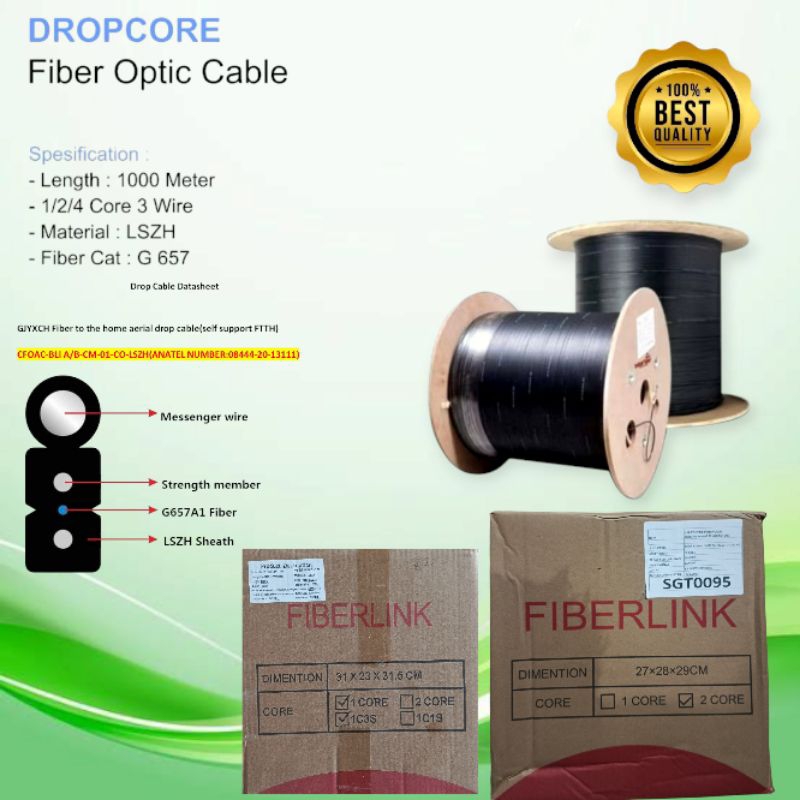 Jual TERMURAH DROPCORE FIBERLINK 1C 3S, 2C 3S,4C 3S 1000METER | Shopee ...