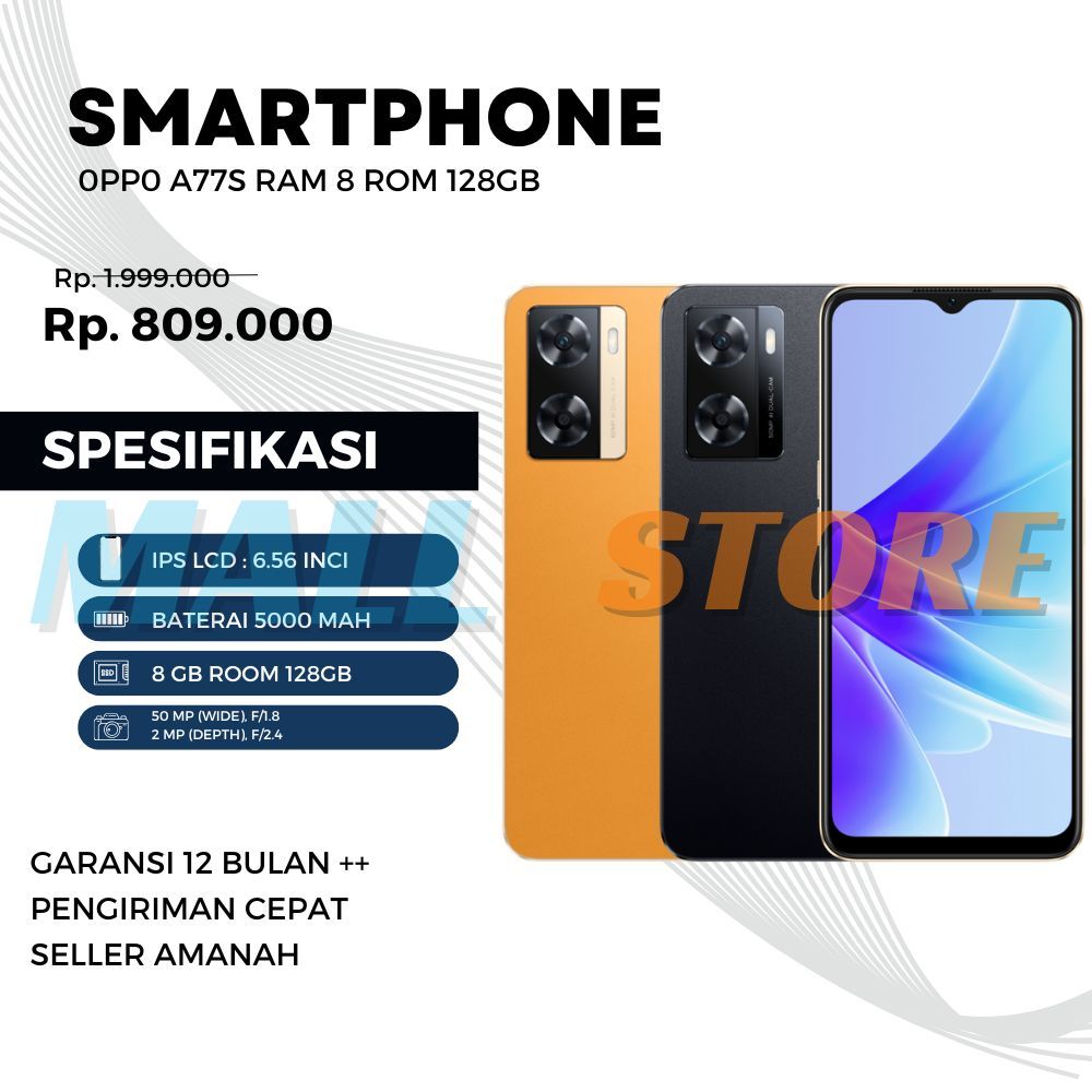 Jual SMARTPHONE HP 0PP0 A77S RAM 8 ROM 128GB GARANSI 12 BULAN | Shopee Indonesia