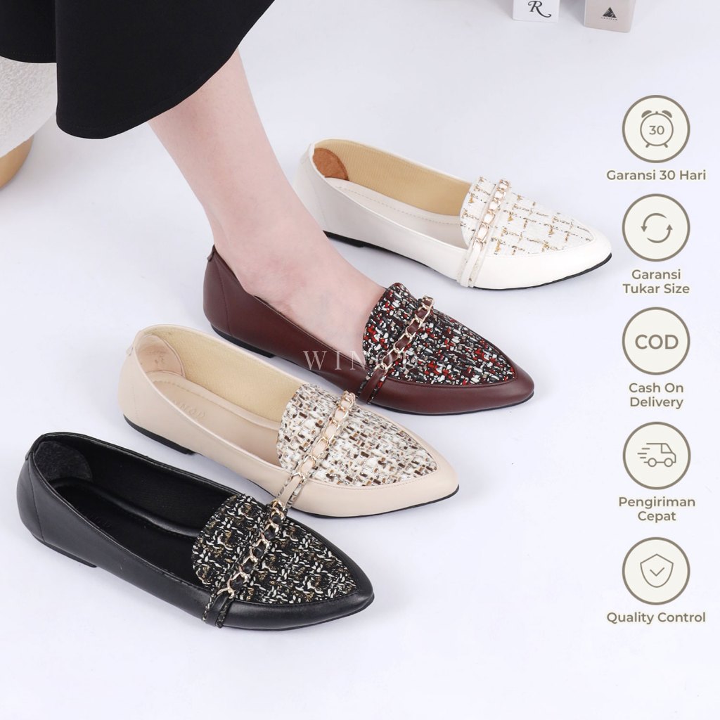 Jual WINOD Enzi Flatshoes Sepatu Kerja Wanita Model Tweed Casual Daily ...