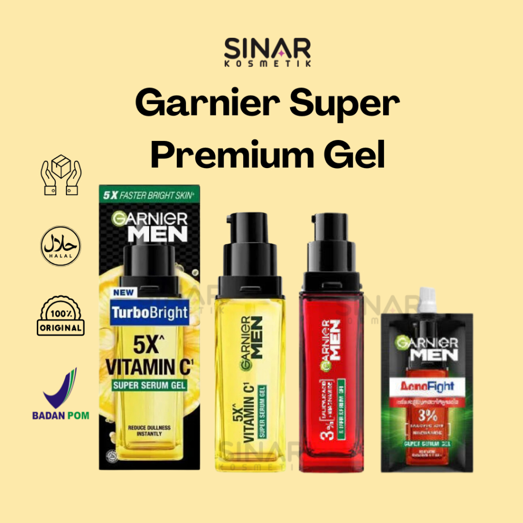 Jual Garnier Men Turbo Bright 5x Vitamin C / Acno Fight Super Serum Gel Sachet 7.5 ml - 30ml ...