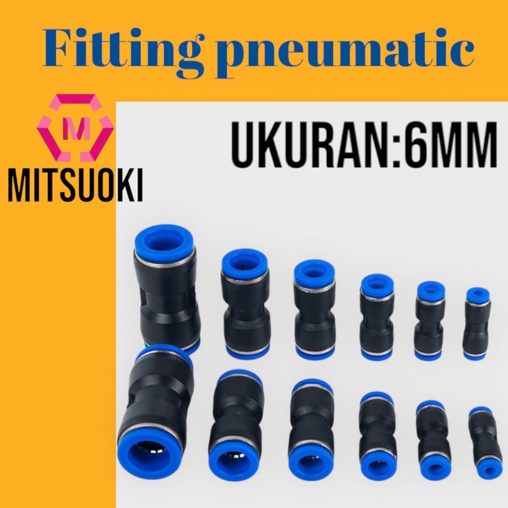 Jual fitting pneumatic 6mmx6mm/fitting pneumatic connector/connector pu ...