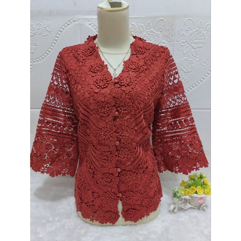 Jual Blouse brokat bangkok wanita bunga timbul warna teracotta ukuran ...