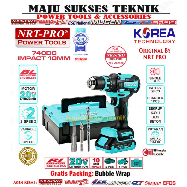 Jual NRT-PRO DC 740 Mesin Bor Cordless Impact Drill 10MM 20V Bor Tangan ...