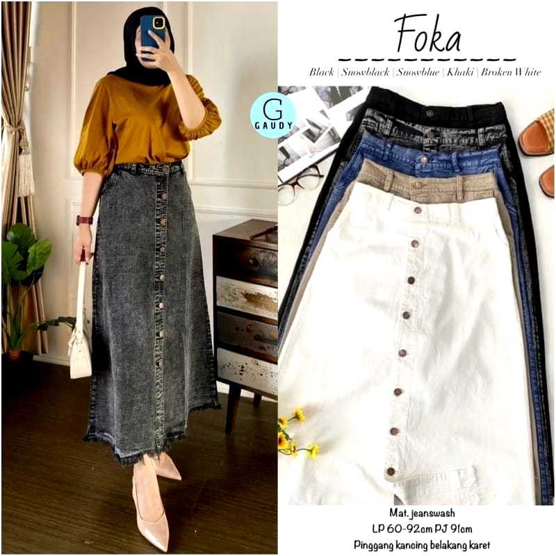 Jual A-Line Rok Jeans Wanita Korea Kekinian Korean Style Rok Jeans ...