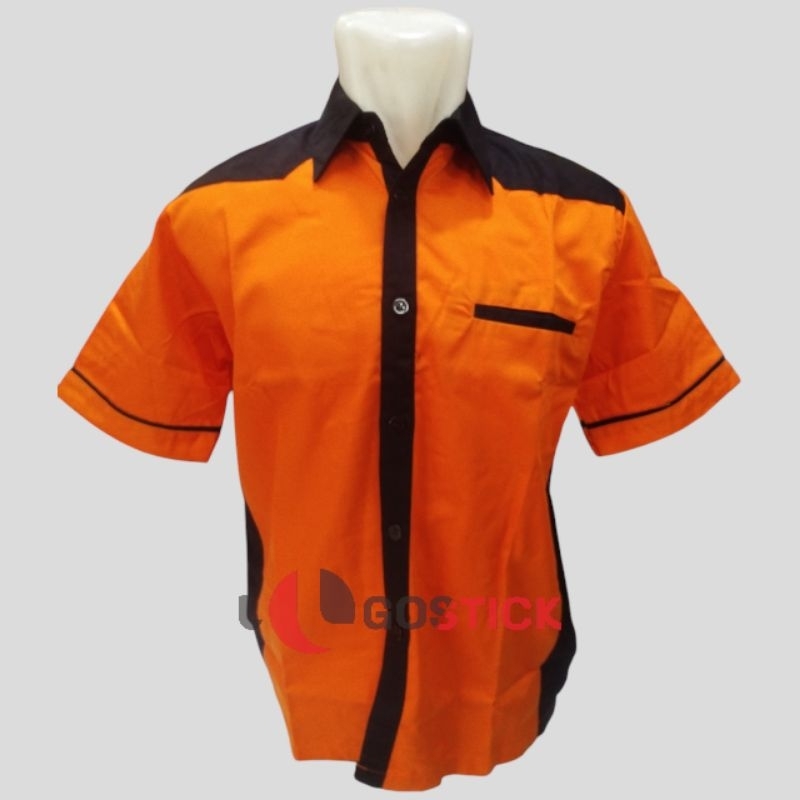 Jual KEMEJA KERJA ,SERAGAM KERJA OREN HITAM | Shopee Indonesia