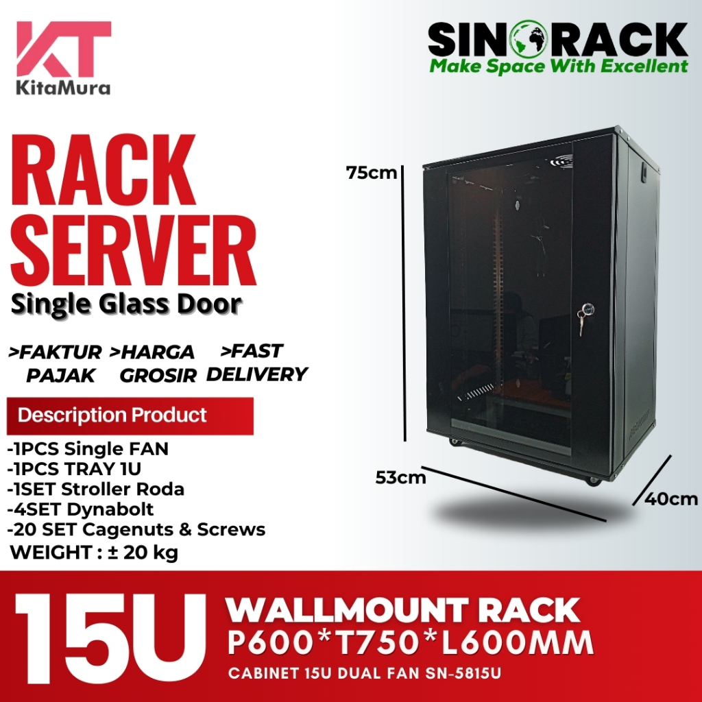 Jual Wallmount Rack Server 15U, Rak Server Single Door 15U Kecil ...