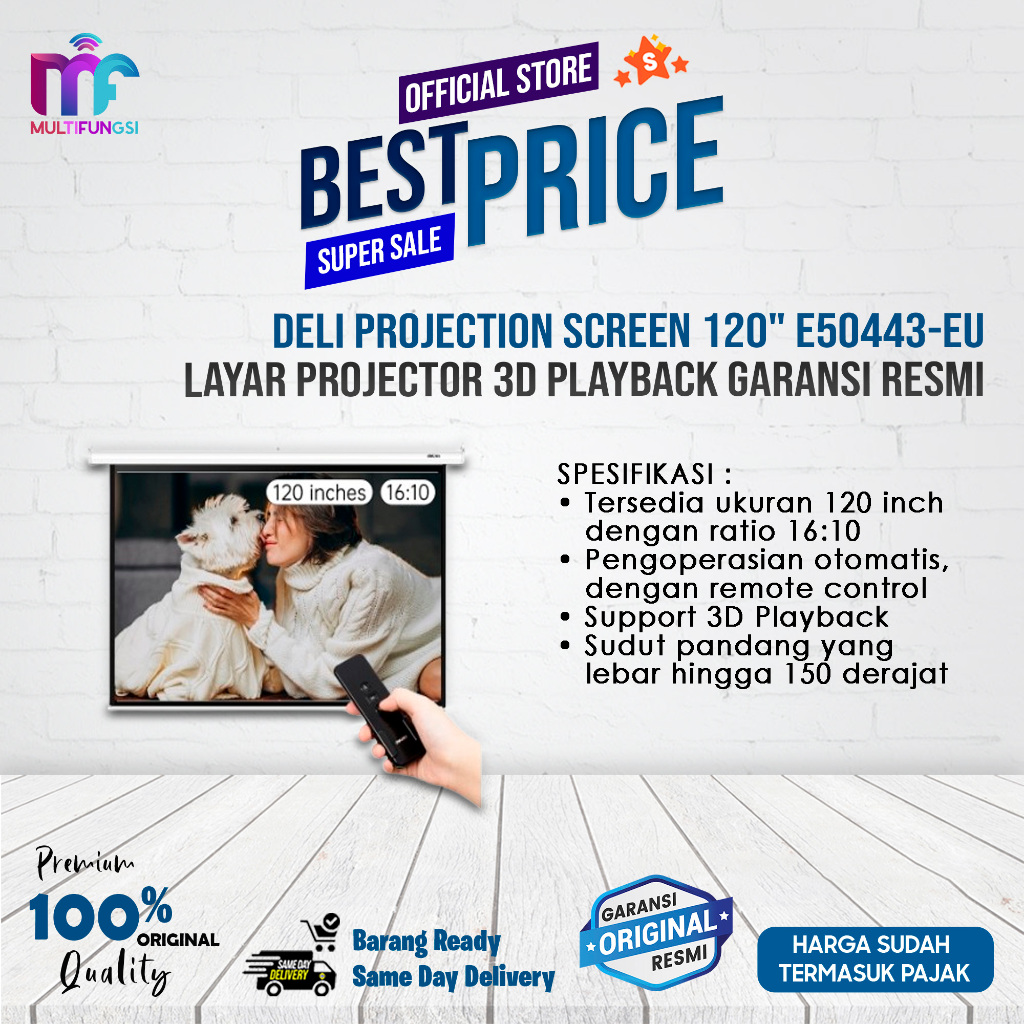 Jual Deli Projection Screen 120" E50443-EU Layar Projector 3D Playback ...