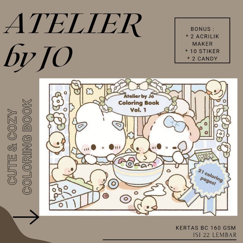 Jual (22 lmbr) Buku Mewarnai Atelier by Jo Vol. 1 Cute & Comfy Coloring ...