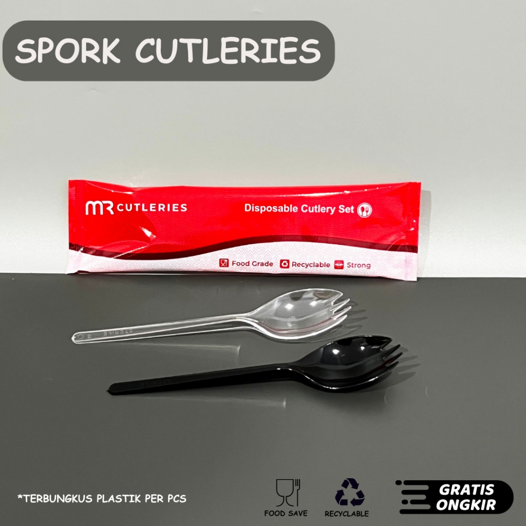 Jual Spork plastik / sendok 2 in 1 / sendok sekaligus garpu + tissue MR ...